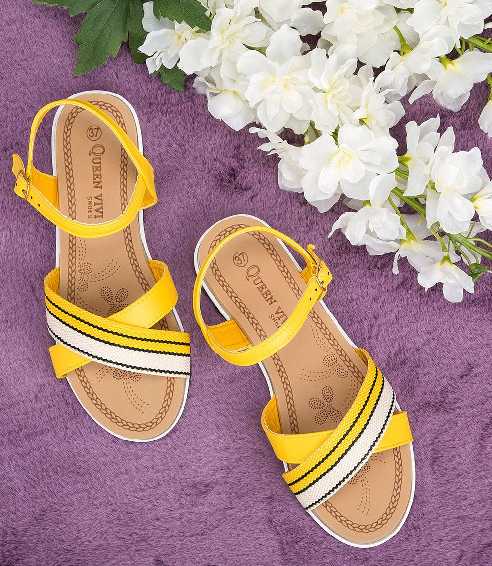 Sandałki damskie Queen Vivi 218-235 Żółte - twojeobuwie.pl